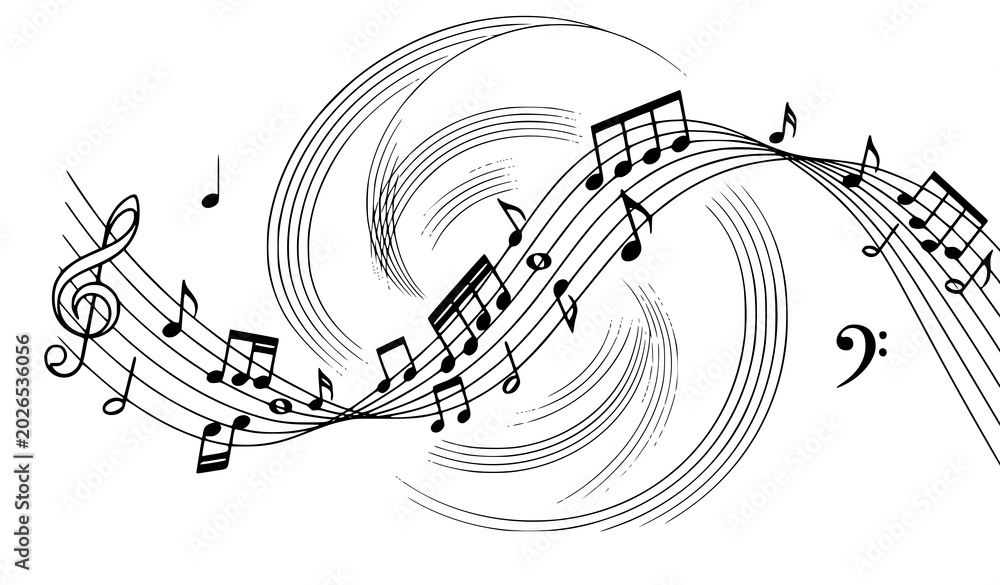 Minimal music notes wave vector with melody symbols isolated modern ...