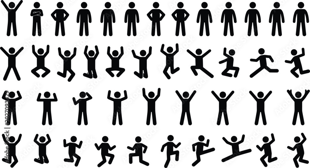 Comprehensive vector set of stick figure pictograms showing a variety ...