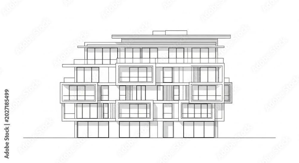 Parametric Mixed Use Building Elevation with Modular Box Facade and ...