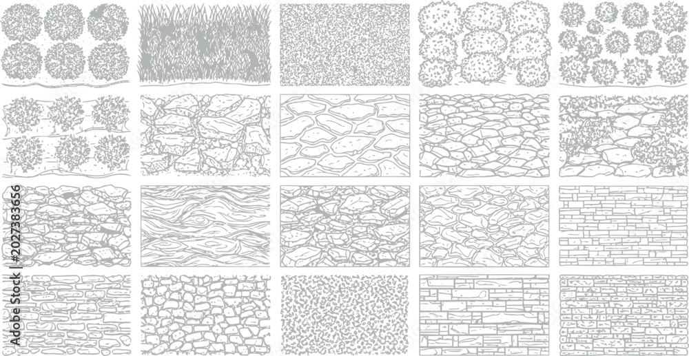 Professional landscape architecture material palette with stone masonry ...