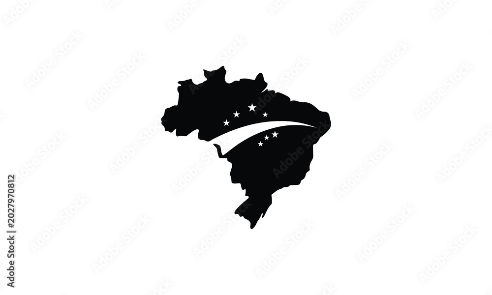 Brazil Map Silhouette Icon – Country Outline Vector with Flag Elements ...