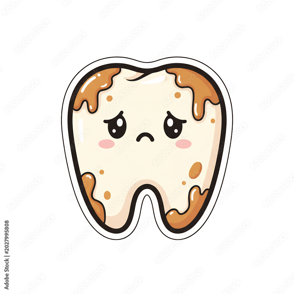 Cute Kawaii Decayed Tooth Character Sticker – Sad Unhealthy Molar with ...