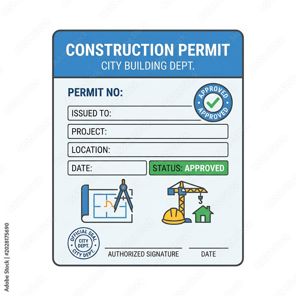 Construction permit document approved for building project and city ...