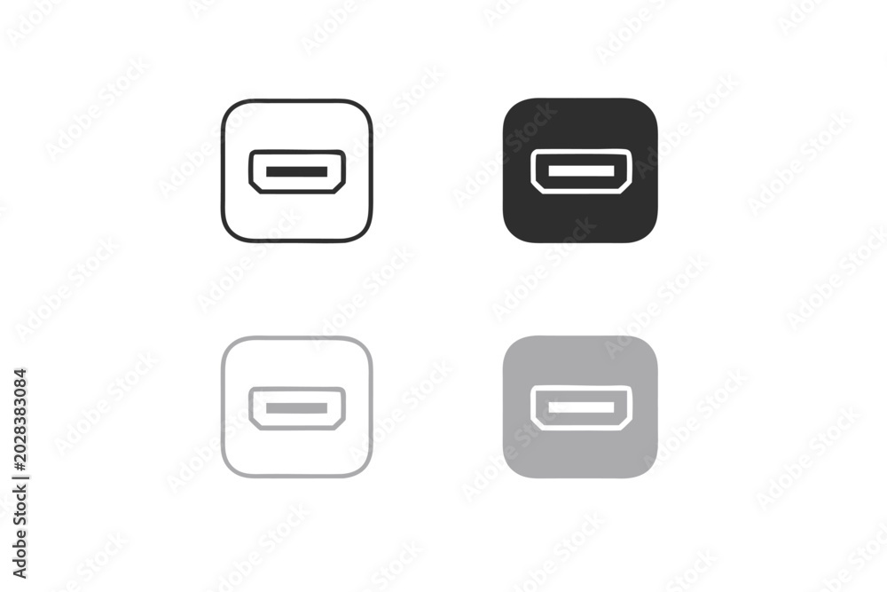 USB Port Icon Set in Four UI Button States, Thin Linear Outline and ...