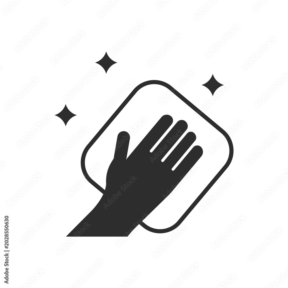 Cleaning icon. Wiping with a rag. Wipe in hand. Monochrome symbol の ...