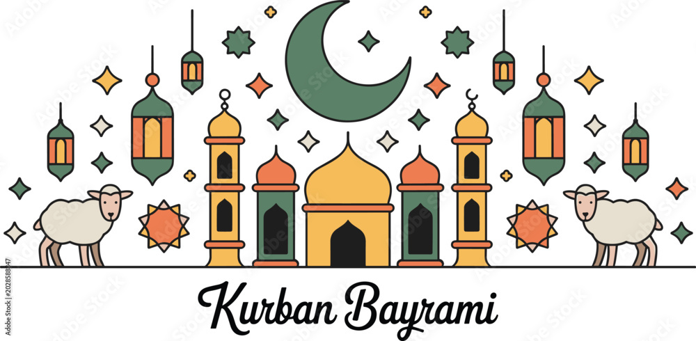 Kurban Bayrami greeting vector illustration with Islamic feast of ...