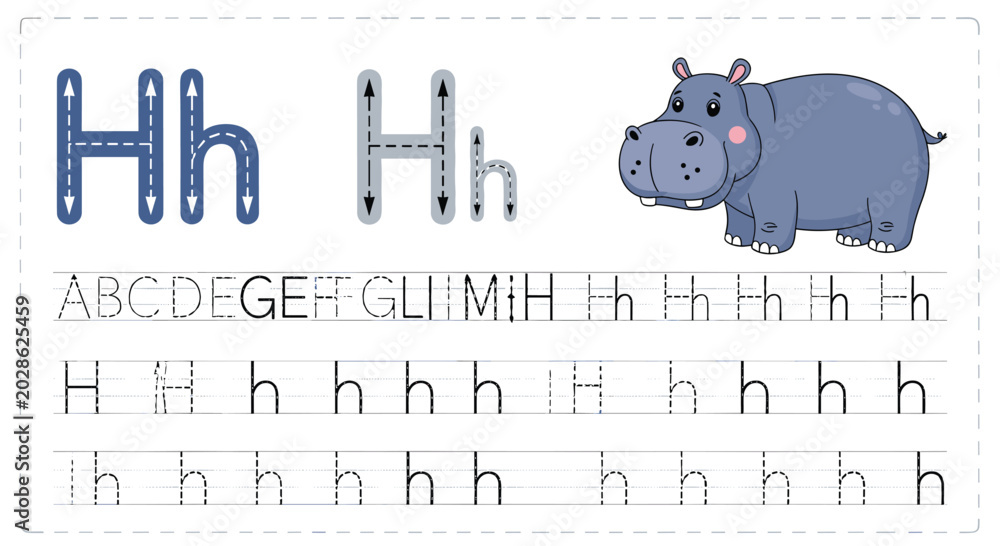 Comprehensive handwriting practice worksheet for the letter h featuring ...