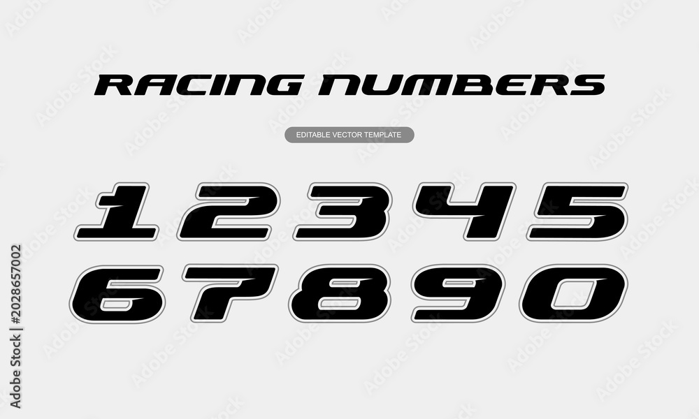 Black Racing numbers set for sport car livery design, stport wear ...