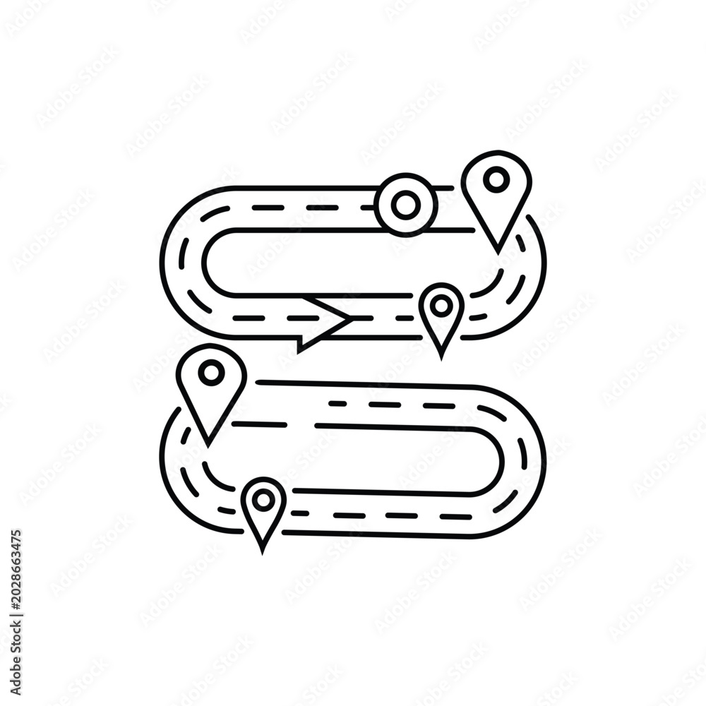 Curved Road Map Route Icon Vector – Abstract Navigation Path with ...