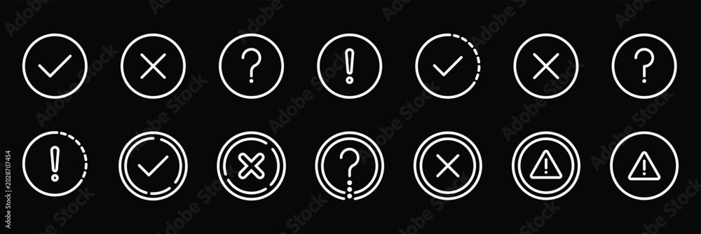 Check mark icons, error symbol, alert sign, status indicator vector ...