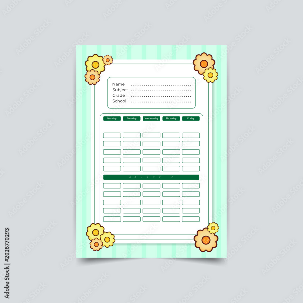 Printable Student Timetable Design with Space for Personal Details ...