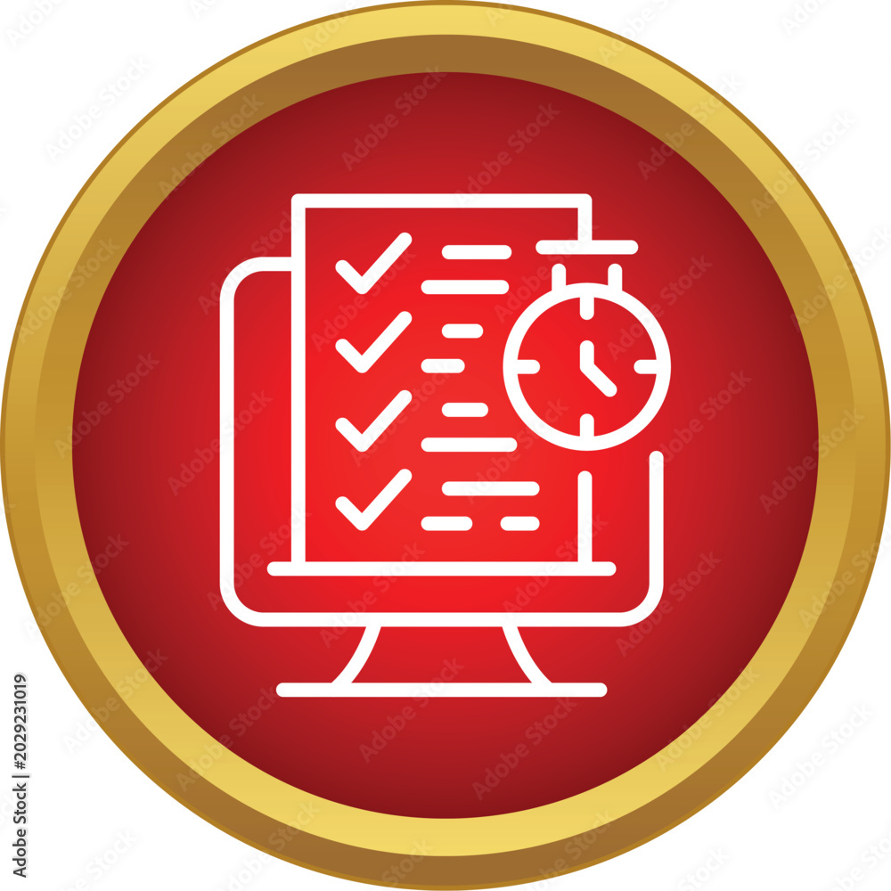 Computer monitor showing a checklist document and a stopwatch ...