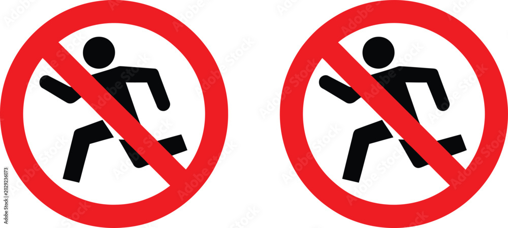 No running sign, black and white warning symbol for restricted zones ...
