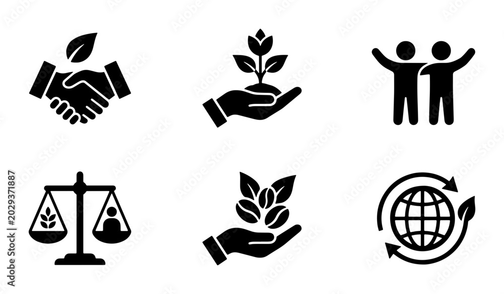 Set of 6 Icons: Sustainability, Partnership, Growth, Justice ...