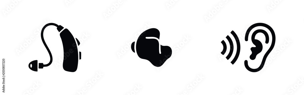 Hearing Aid and Audiology Icons for Ear Health and Sound Stock Vector ...