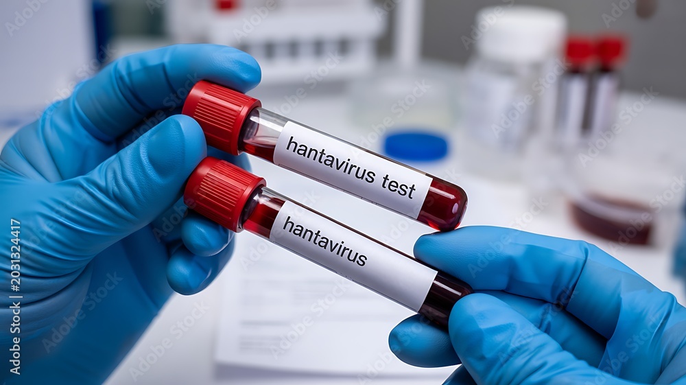 blood samples labeled for a "hantavirus test" being handled in a ...