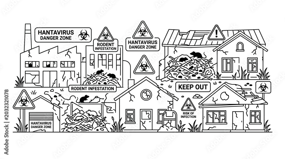 Hantavirus danger zone warning signs and rodent infestation in ...