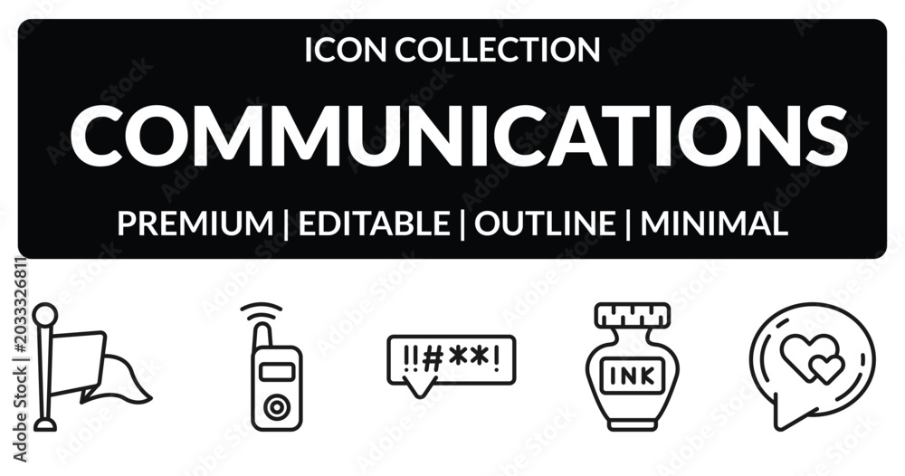 Vettoriale stock di outline communications icons set - flag waving ...