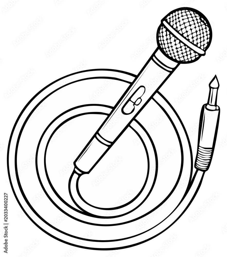 Handheld microphone with coiled cable and audio connector in black and ...