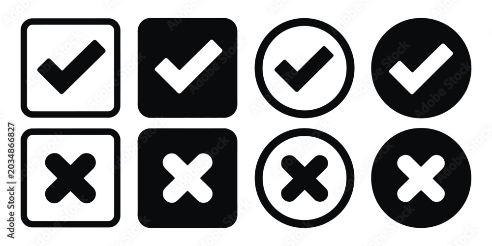 Check mark icon set checkbox right and wrong buttons yes or no tick and ...