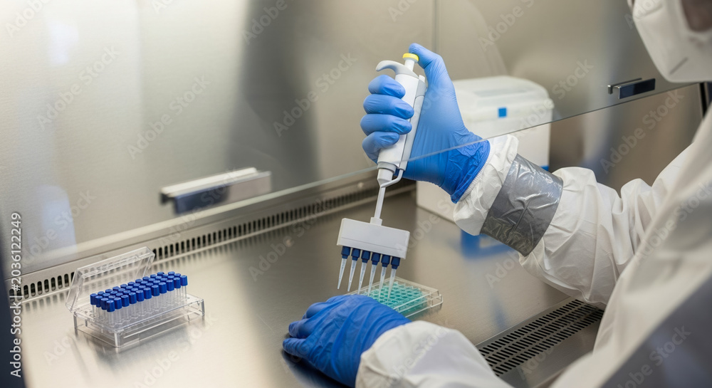 Scientists in hazmat suits doing elisa test for hantavirus in ...