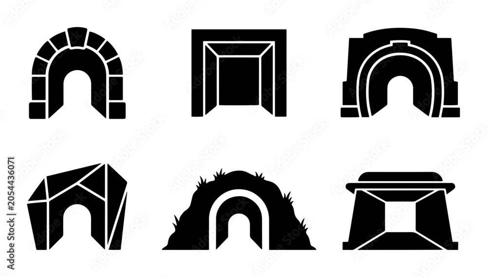 Diverse Archway and Tunnel Icons, Architectural Entrance Vector Set ...
