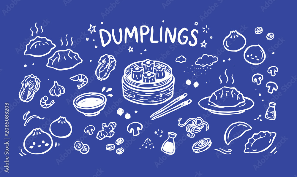Стоковий вектор Traditional Chinese Dumplings and Dim Sum Hand-Drawn ...