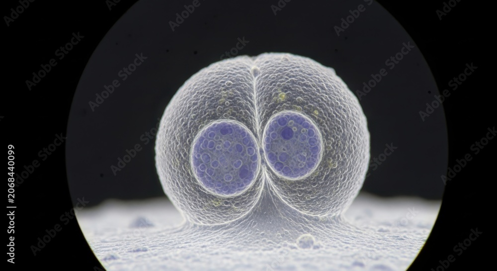 Microscopic view of a cell undergoing division on a surface Stock ...