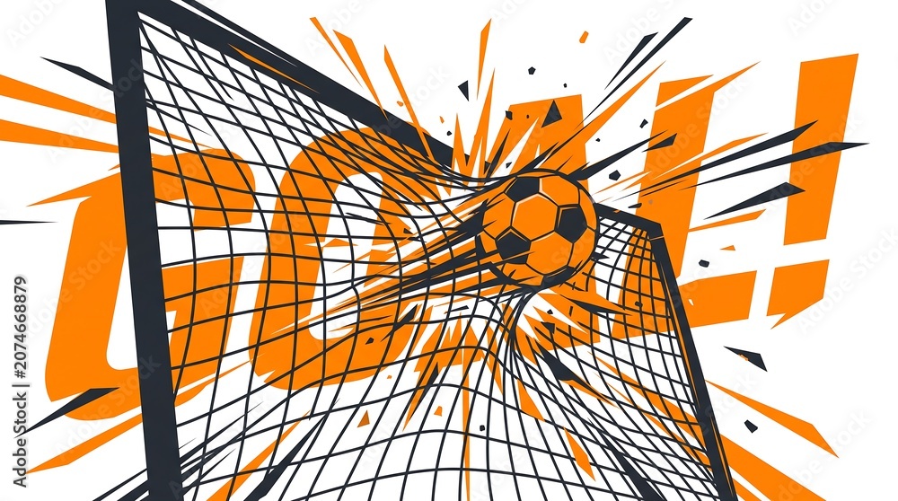 Stock-Illustration „Soccer ball flying into goal net with orange ...