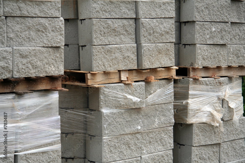 cement blocks on wooden palettes Stock Photo | Adobe Stock