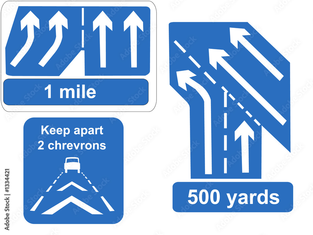 motorway lanes merging and keep your distance signs ilustración de ...