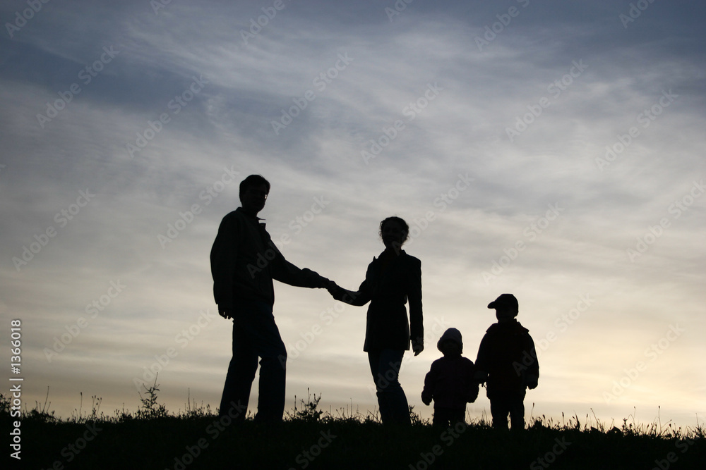 man take woman with two children. silhouette Stock Photo | Adobe Stock