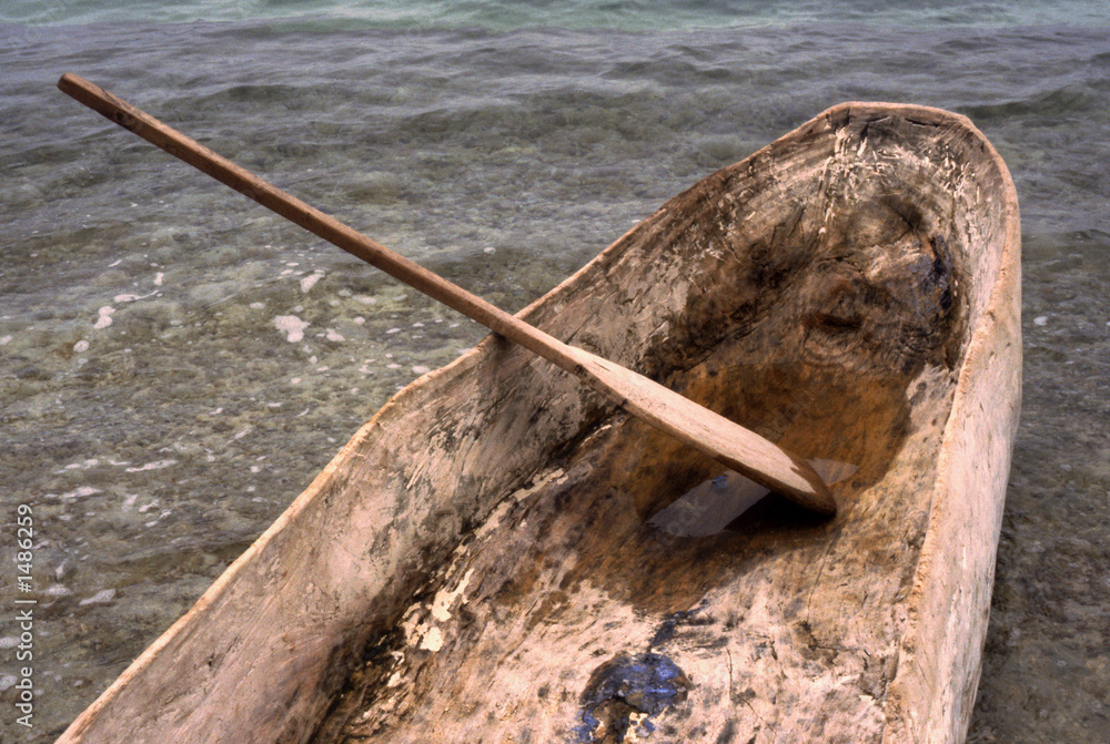 wooden dugout canoe & paddle, haiti Stock Photo | Adobe Stock