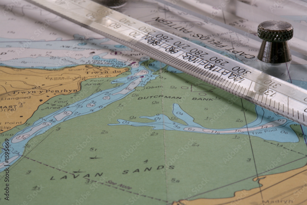 nautical chart with parallel rulers Stock Photo | Adobe Stock