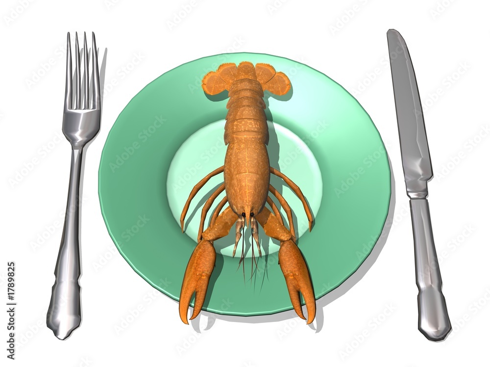 homard lobster assiette et couverts Stock Illustration | Adobe Stock
