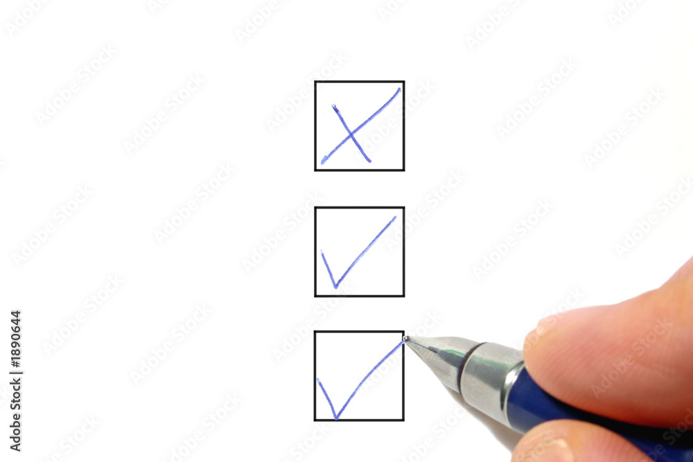 filling out a check box, on a white background. Stock Photo | Adobe Stock