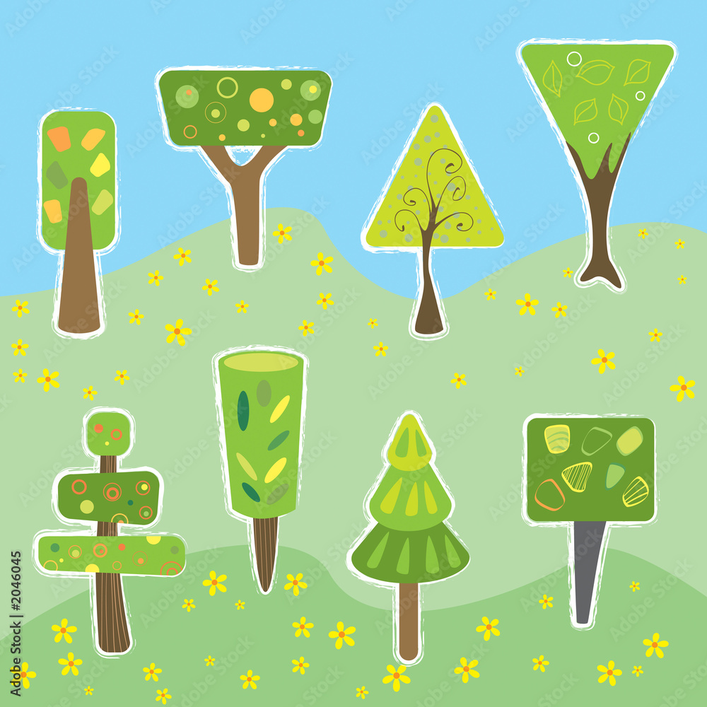 cartoon style trees Stock Illustration | Adobe Stock