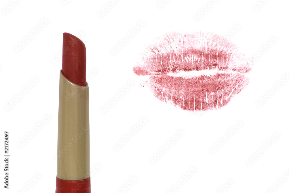 lipstick and lip imprint over white Stock Photo | Adobe Stock
