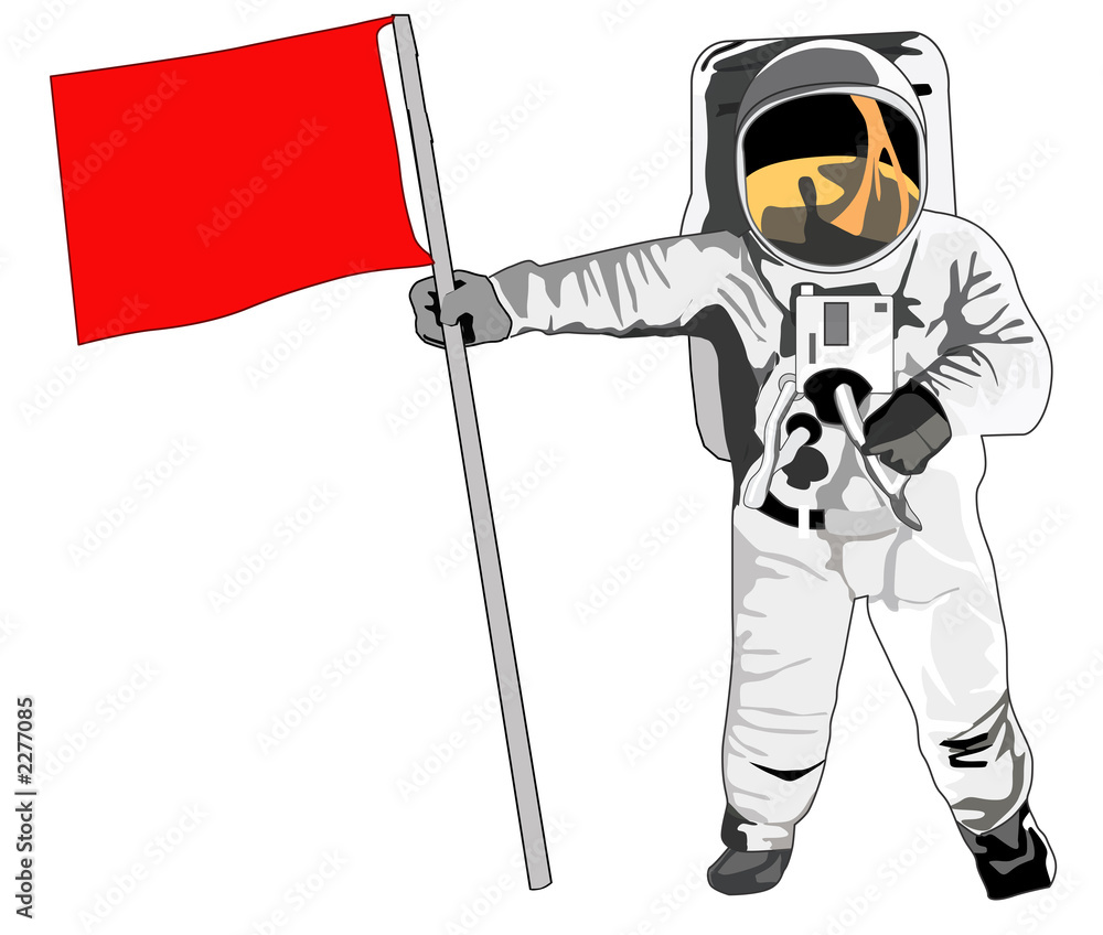 astronaut standing with red flag Stock Illustration | Adobe Stock