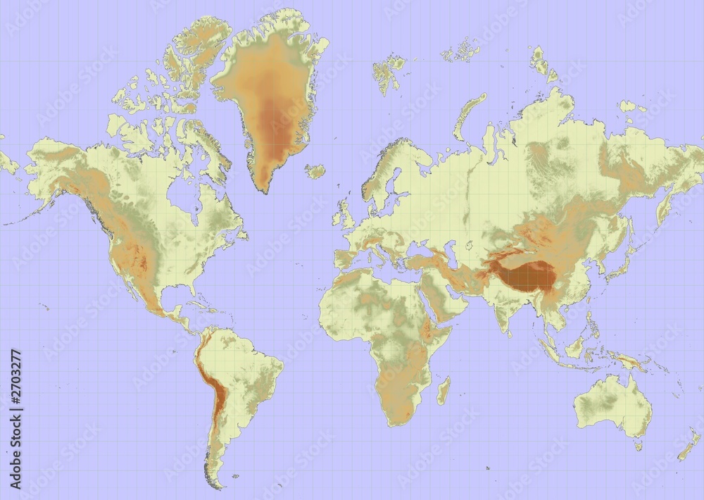 relief map of world in mercator projection Stock Illustration | Adobe Stock