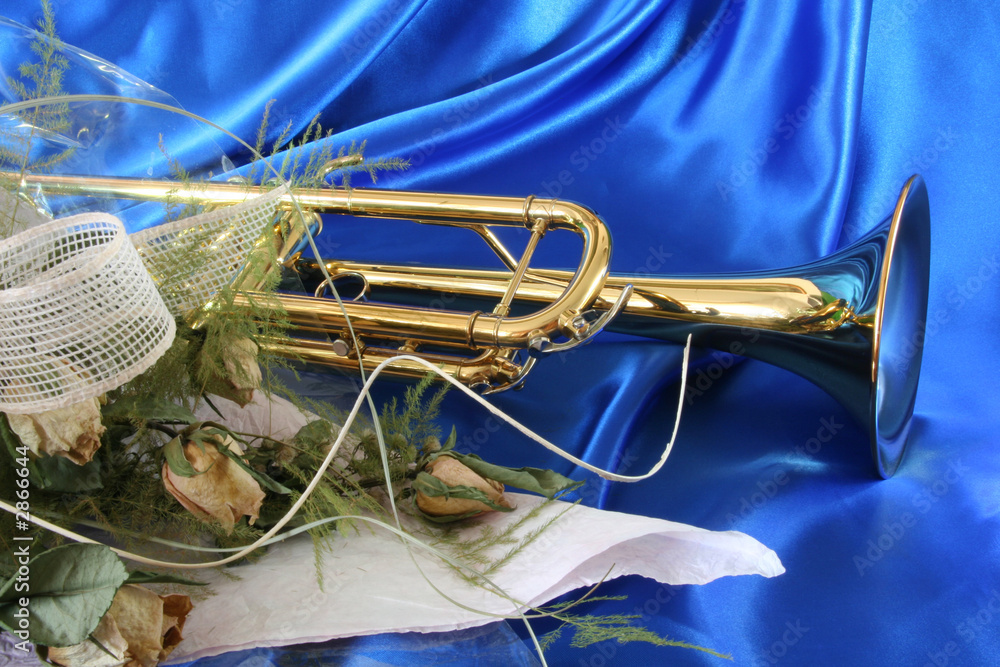gold trumpet and roses Stock Photo | Adobe Stock
