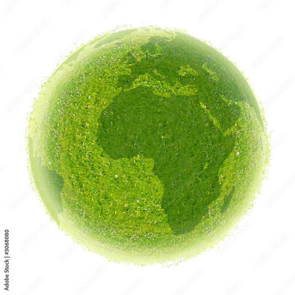 planète verte sur fond blanc Photos | Adobe Stock