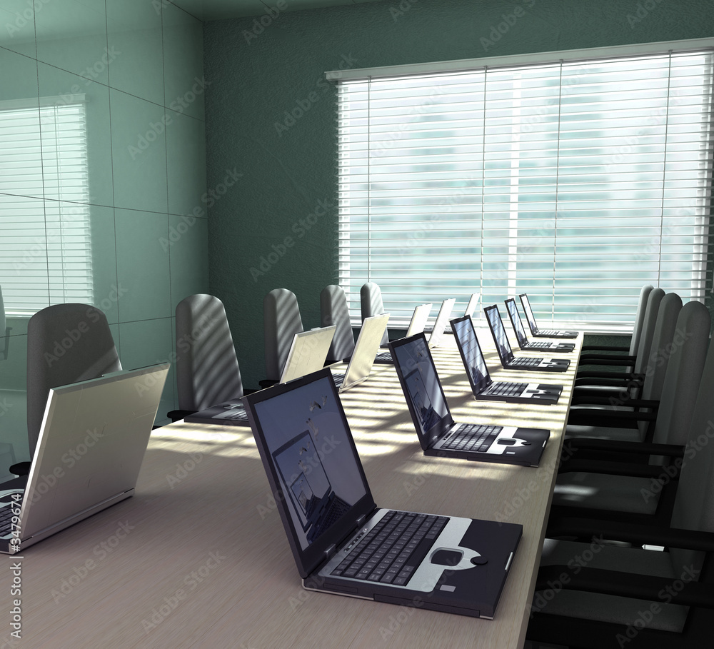 laptops in an empty room Stock Photo | Adobe Stock