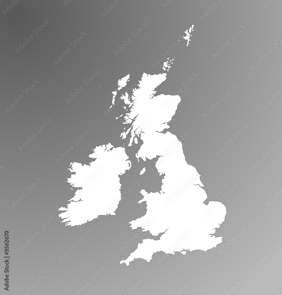 Detailed map of United Kingdom on grayscale gradient background. Stock ...
