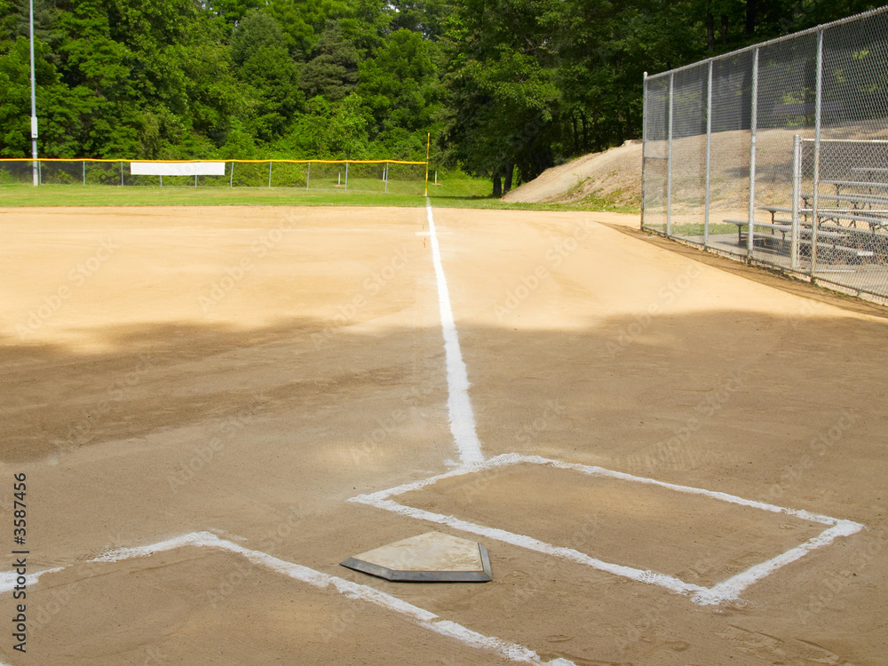 Home plate and first base foul line on a small-town ball diamond Stock ...