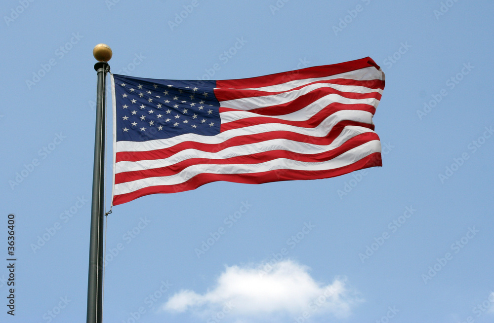 American flag waving in the air. Stock Photo | Adobe Stock