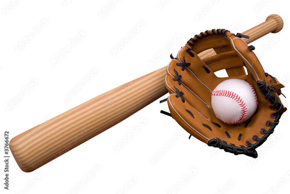 Baseball bat, ball and glove isolated over white Stock 写真 | Adobe Stock