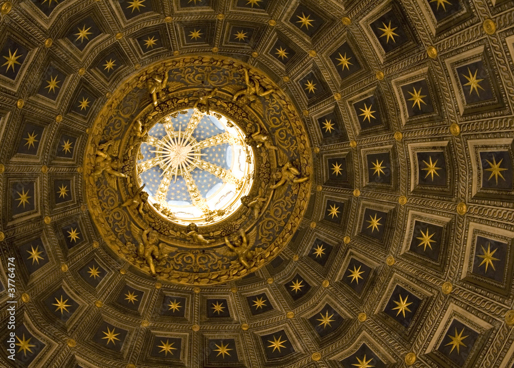 Star patterned ceiling and circular dome of Siena Cathedral. Stock ...