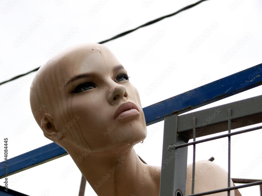 Femme au crâne rasé au dessus d'un cadre métallique. Photos | Adobe Stock