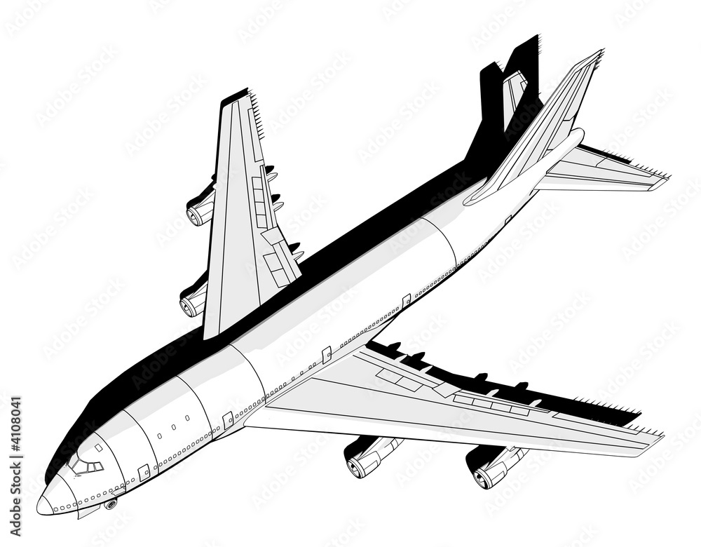 Super high resolution Boeing 747 outline rendering. ilustración de ...